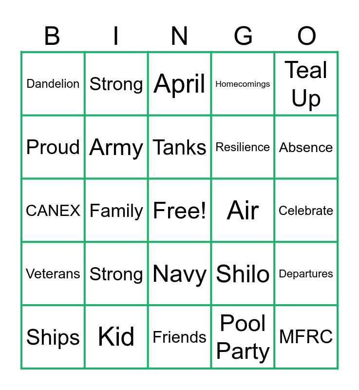 Month of the Military Child BINGO! Bingo Card