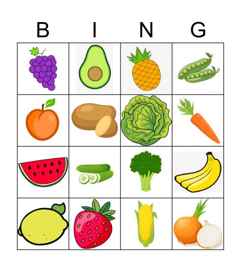 Frutas y Verduras Bingo Card