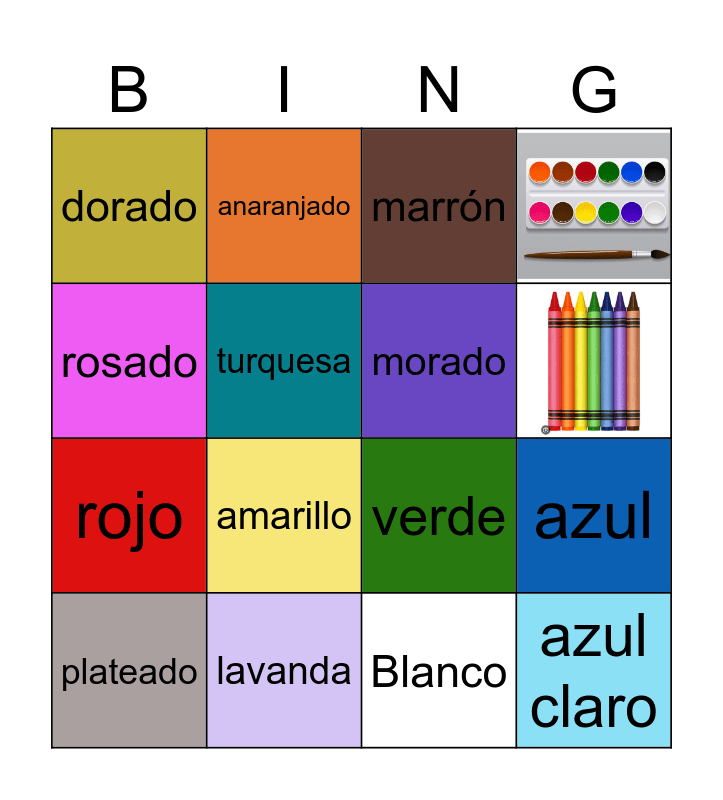 Los Colores Bingo Card