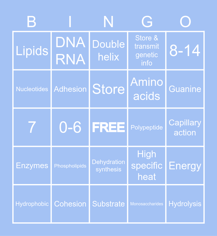 Biochemistry Bingo Card