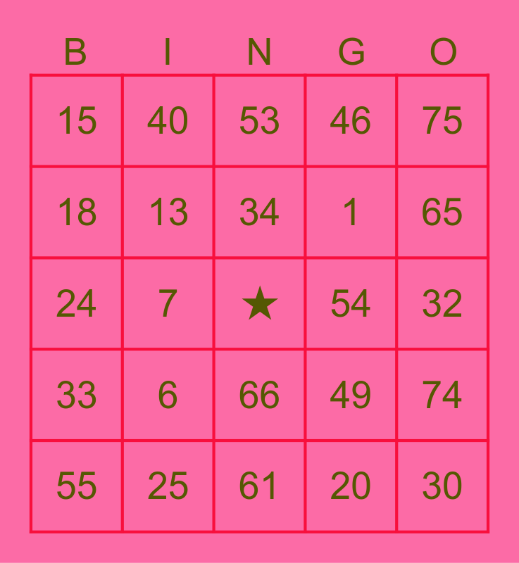 JB/BT Party Bingo Card