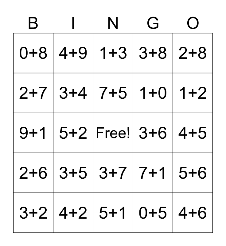 Turn Around Bingo Card