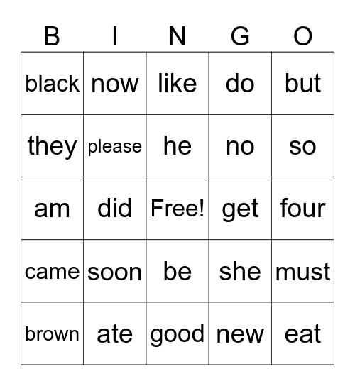 Sight Words Bingo 2 xtra Bingo Card