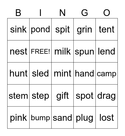 CVCC/CCVC Words Bingo Card
