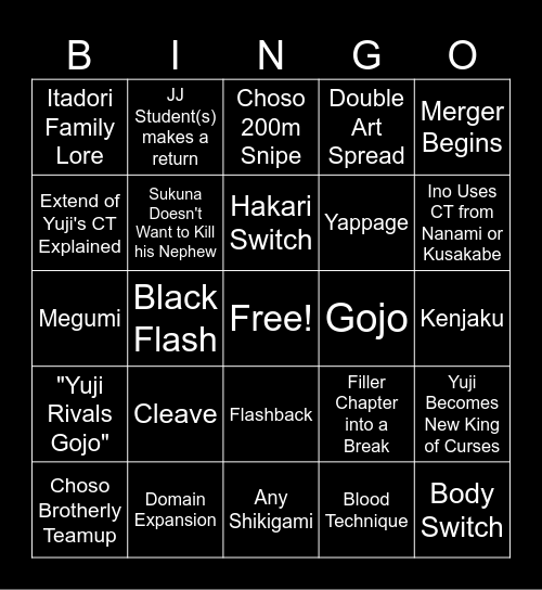 JJK 258 Bingo Card