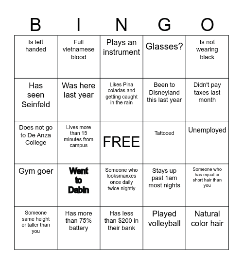 Google Docs Bingo Card