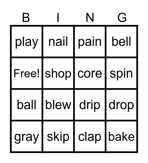 4 Letter Rhyming Words Bingo Card
