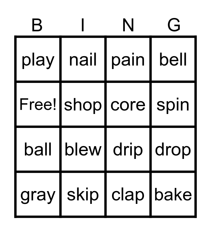 4 Letter Rhyming Words Bingo Card