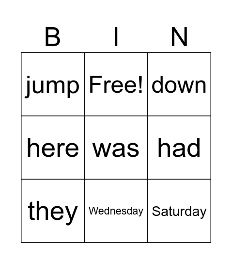 Tricky Words Bingo Card