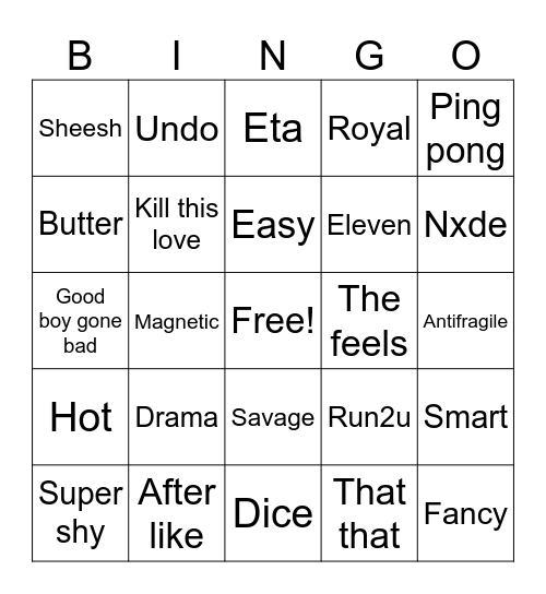 K-pop bingo Card