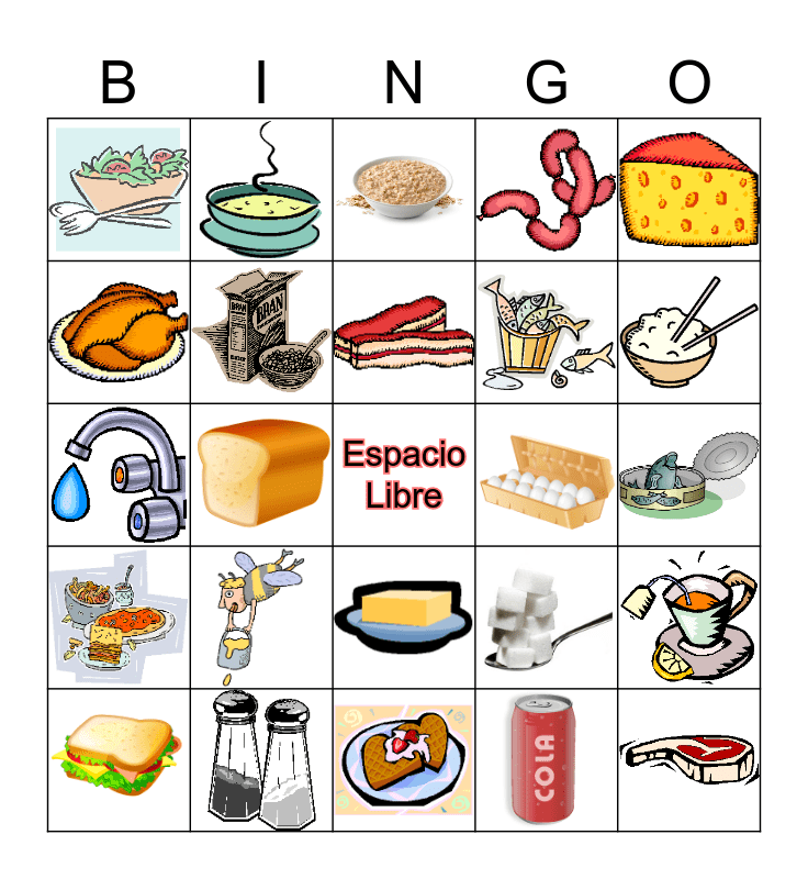 ¡Las Comidas y Las Bebidas! Bingo Card