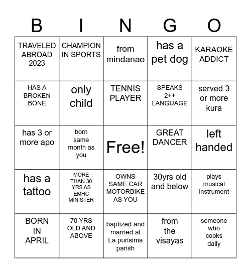 EMHC AMAZING BINGO GAME Bingo Card