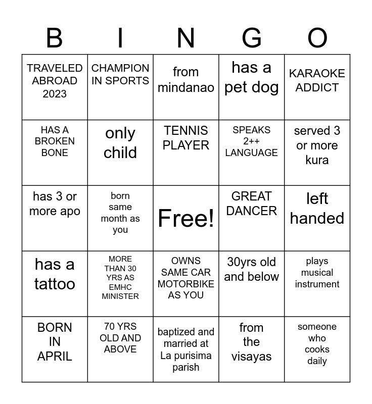 EMHC AMAZING BINGO GAME Bingo Card
