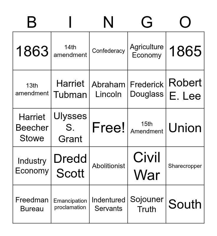 Reconstruction Bingo Card
