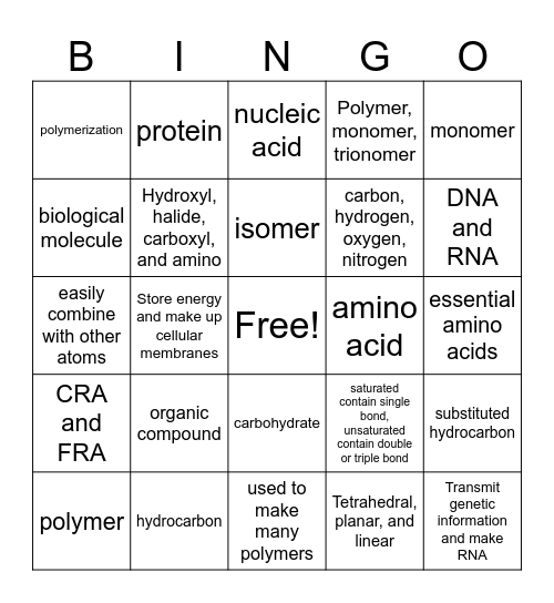 Science Chapter 14 Bingo Card