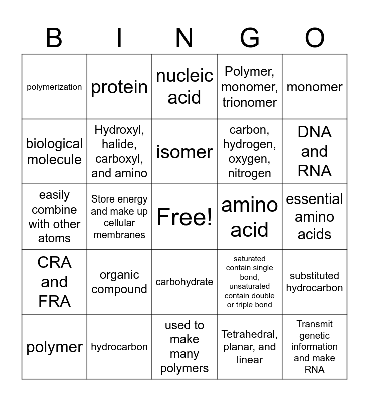 Science Chapter 14 Bingo Card