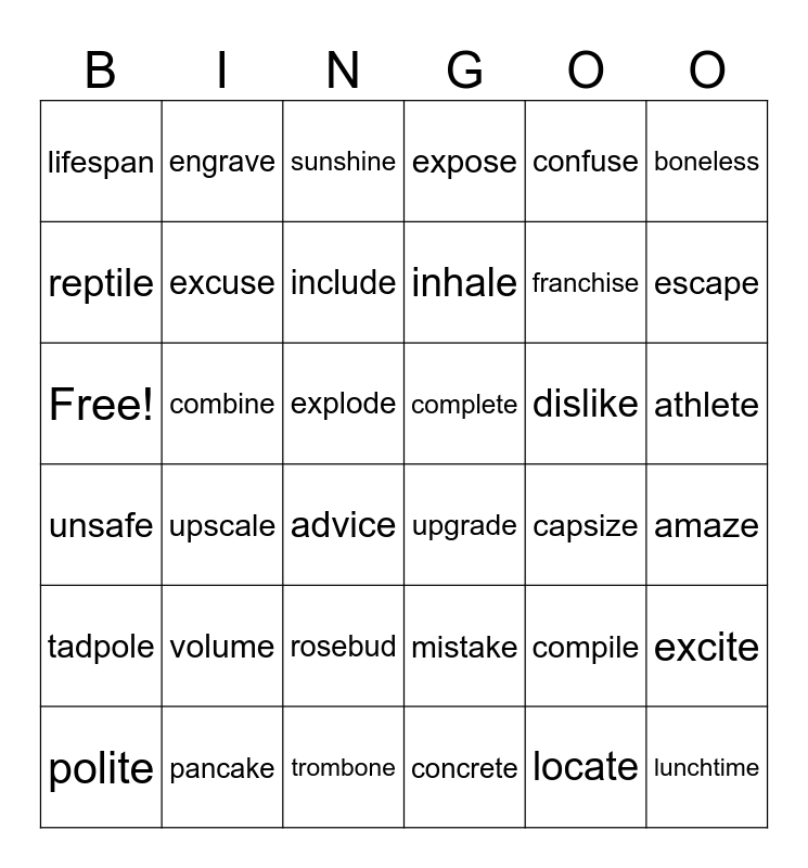 2 Syllable VCe Bingo Card