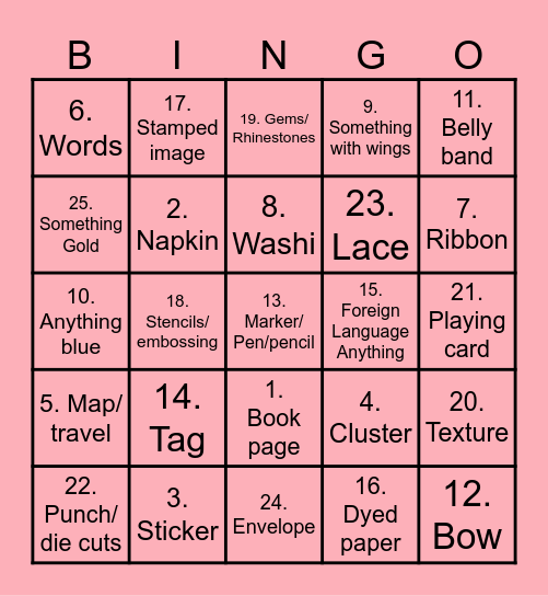 Crafty JJ Bingo! Bingo Card