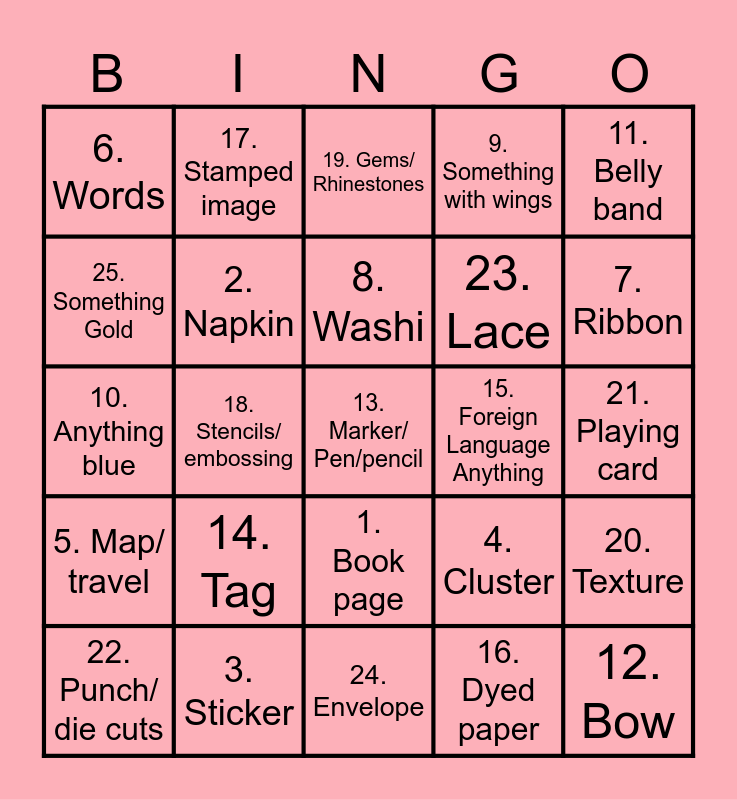 Crafty JJ Bingo! Bingo Card
