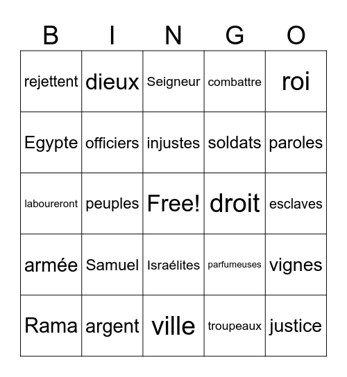 Samuel 8 Bingo Card