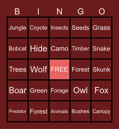 FOREST ANIMALS Bingo Card