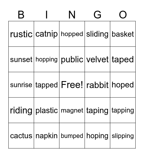 2 Syllable Words and Inflections Bingo Card