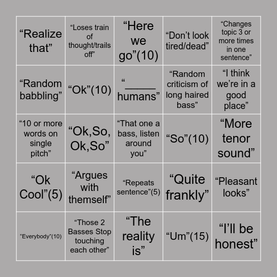Singo Bingo Card