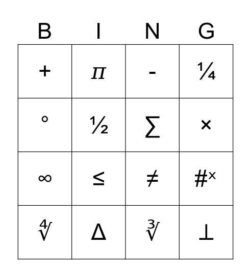 Math Bingo! Bingo Card