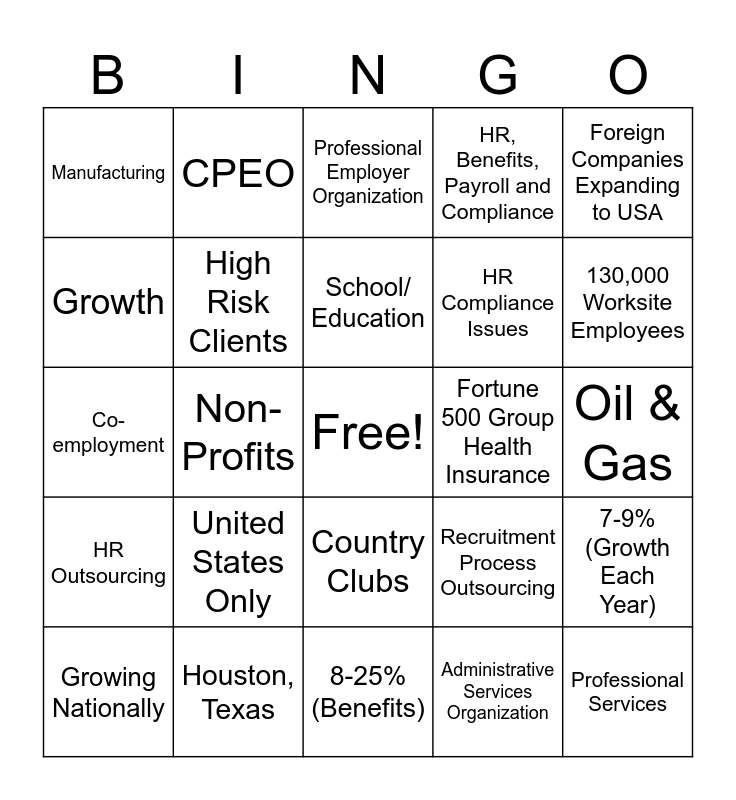 Let's learn about PEO! Bingo Card