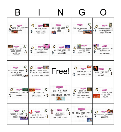 Movie Music Bingo Card