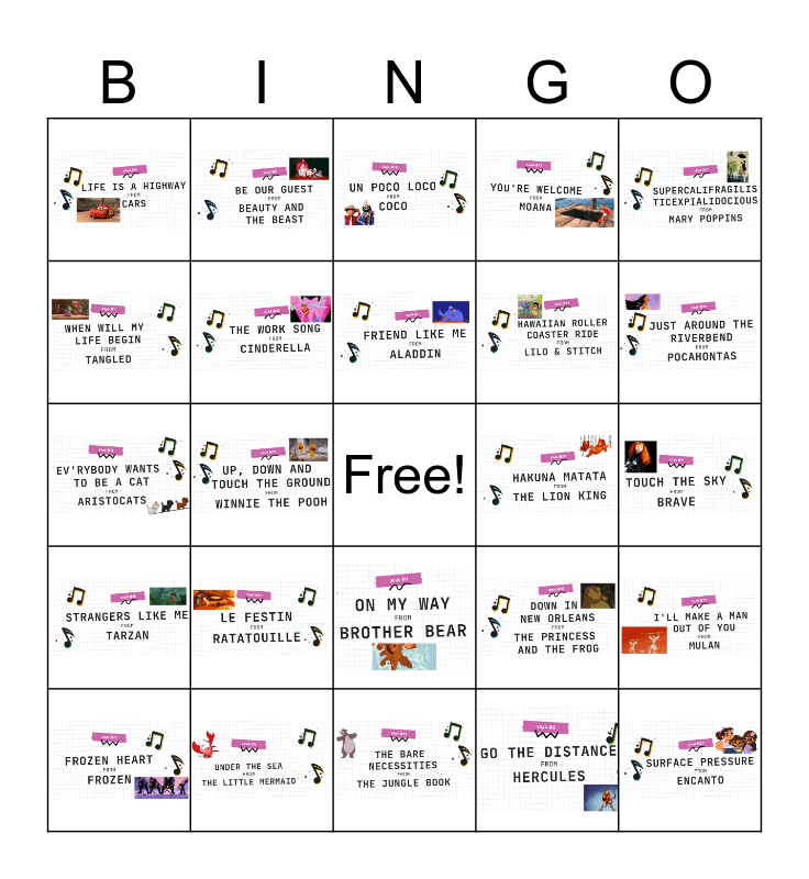 Movie Music Bingo Card