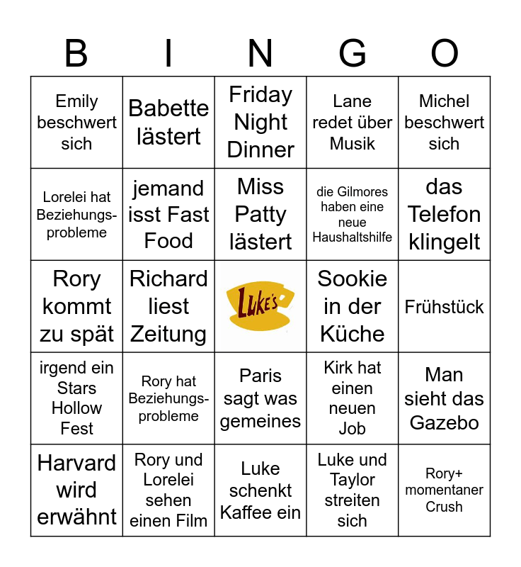 Gilmore Girls Shot Bingo - auf Maj Bingo Card