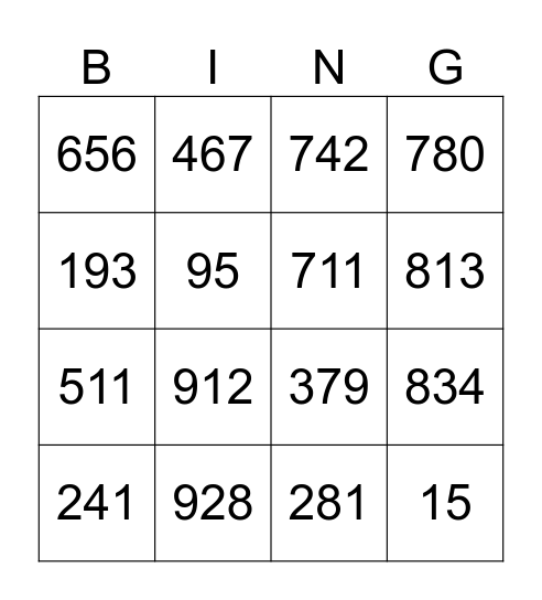 numbers!! Bingo Card
