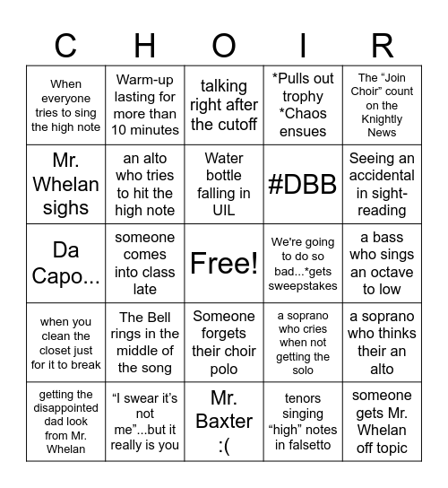 Choir Bingo Card