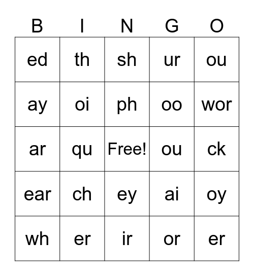 Phonogram Bingo Card