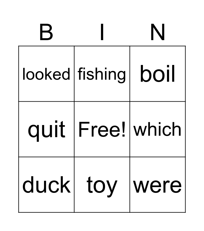 Spelling Bingo Card