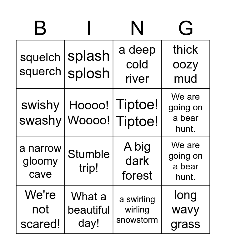 We're going on a bear hunt. Bingo Card