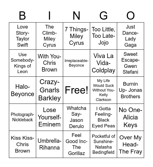 Music Bingo- Early 2000s Bingo Card