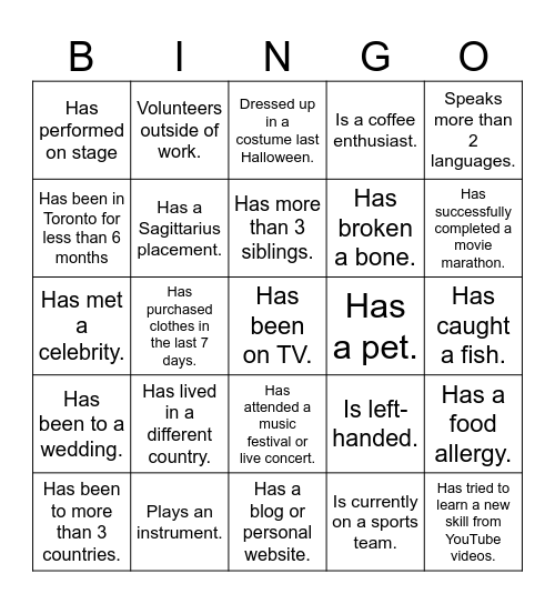 Internship/Early Career Program Bingo Card