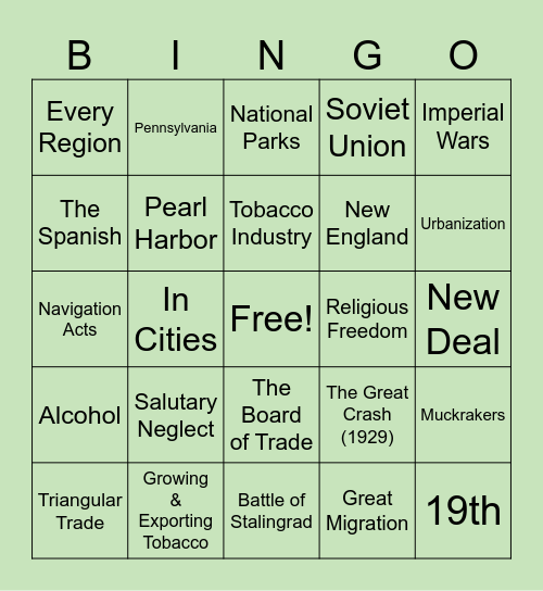 APUSH Period 2 & 7 BINGO Card