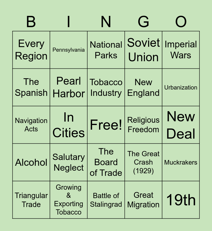 APUSH Period 2 & 7 BINGO Card