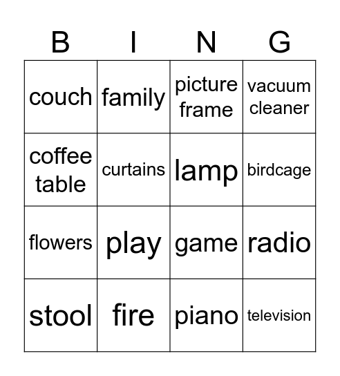 Living Room Bingo Card