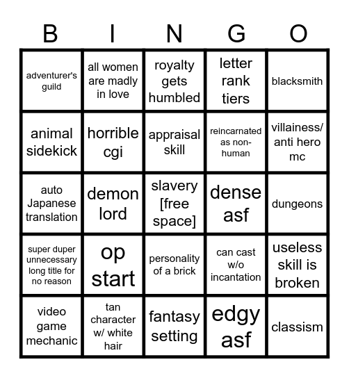 isekai bs bingo Card