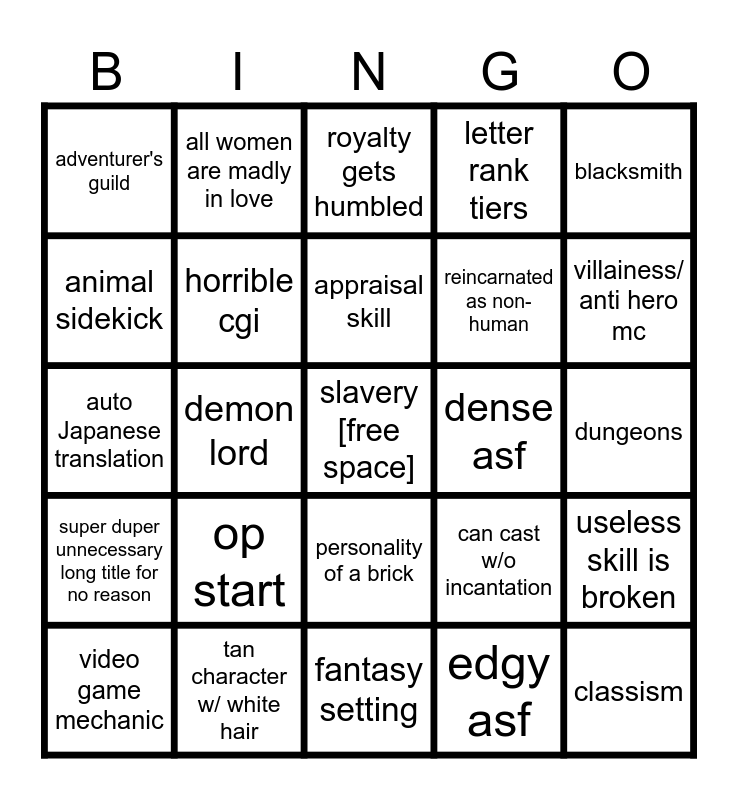 isekai bs bingo Card