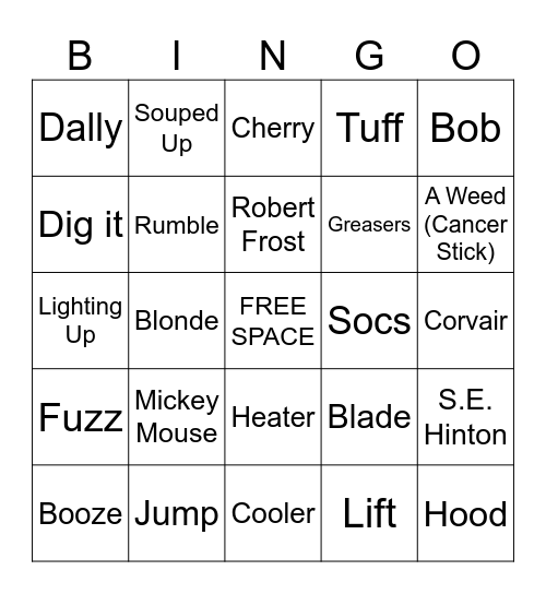 The Outsiders Bingo Card