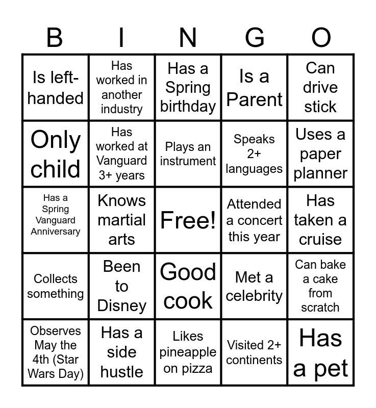 Get to Know Each Other Bingo Card