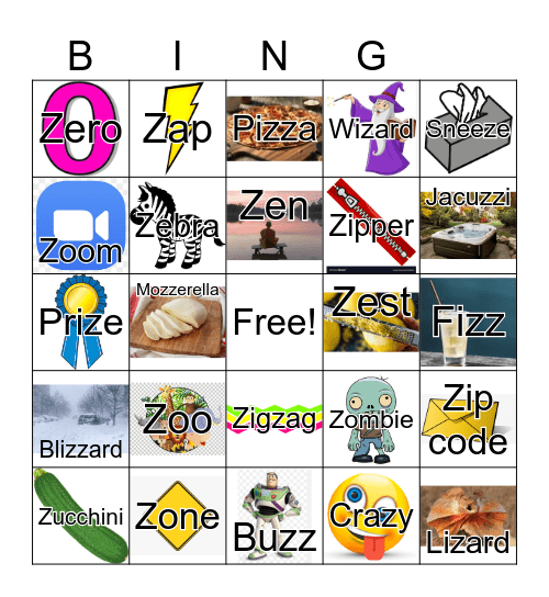 /z/ Initial, medial and Final Bingo Card
