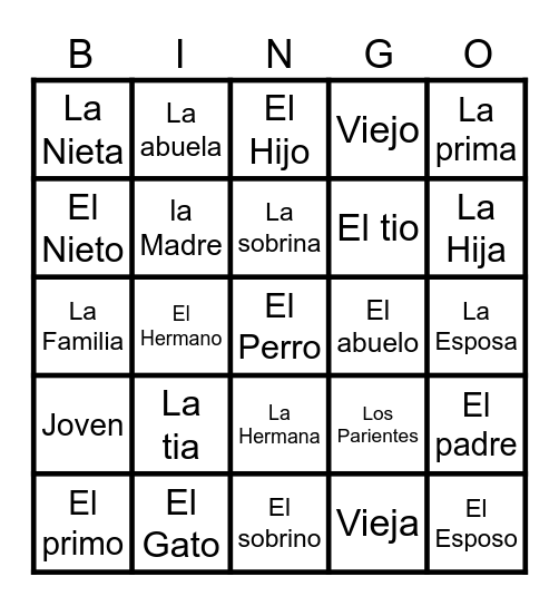 La Familia Bingo Card