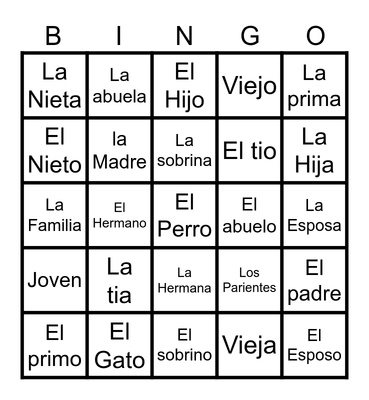 La Familia Bingo Card