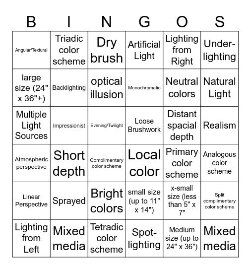Formal Qualities Bingo Card Formal Qualities Bingo Card